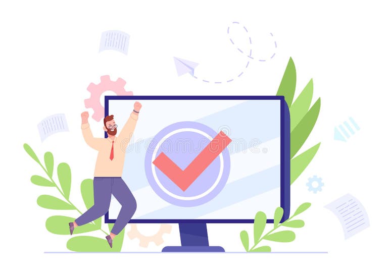 Completed Task Concept. Happy Man Joy at Done Work Tasks on Computer ...