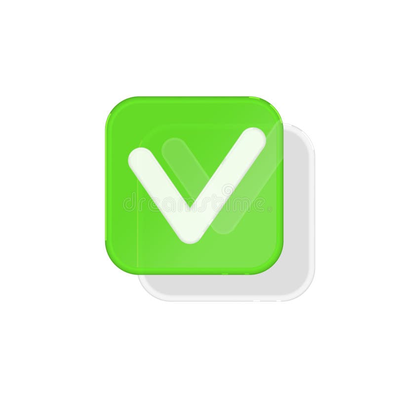 Completed Task Icon in the Form of a White Checkmark on a Green Glass ...