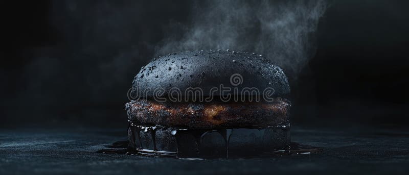 A Completely Black, Burnt Burger with Smoke Coming Out of it Sits on a ...