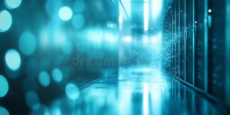 Completely Blurred Data Server Room with Blue and Red Lights for Tech ...