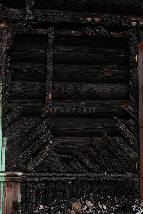 Completely Burned Black Wooden House Stock Image - Image of black ...