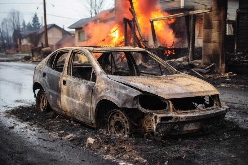 Completely Burned Out Cars after Natural Disaster Stock Illustration ...