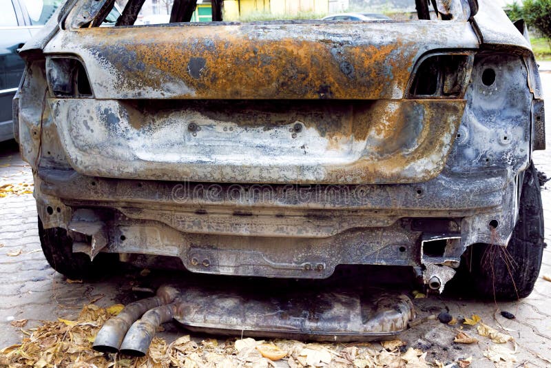 Completely burnt car stock photo. Image of abandoned - 47365930