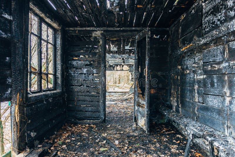 Completely Burnt Wooden House. Consequences of Fire Stock Photo - Image ...