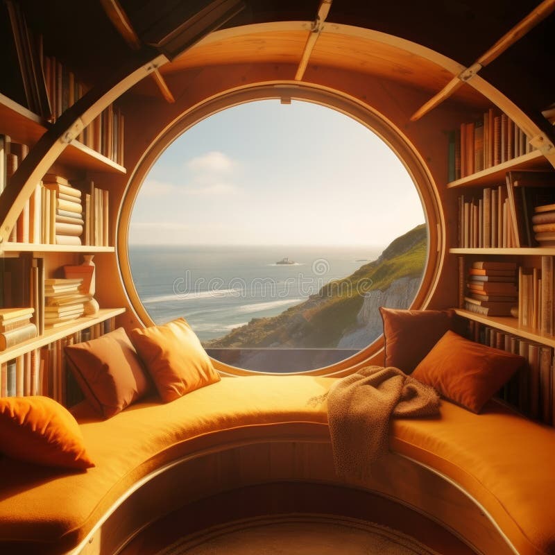 Completely Circular Window Curved Shelves Beautiful Gold Theme ...