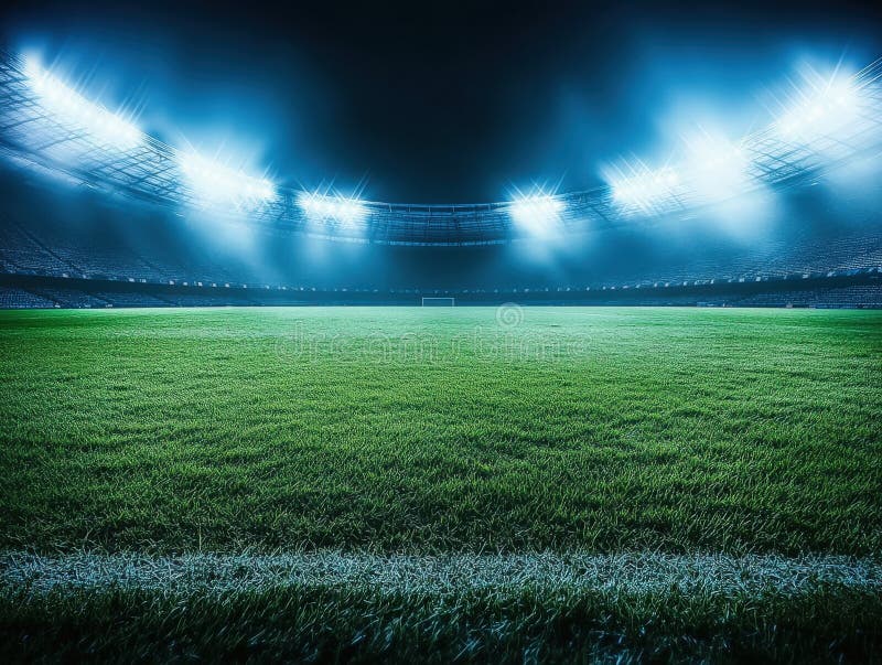 A Completely Empty Soccer Stadium Illuminated by Numerous Bright Lights ...