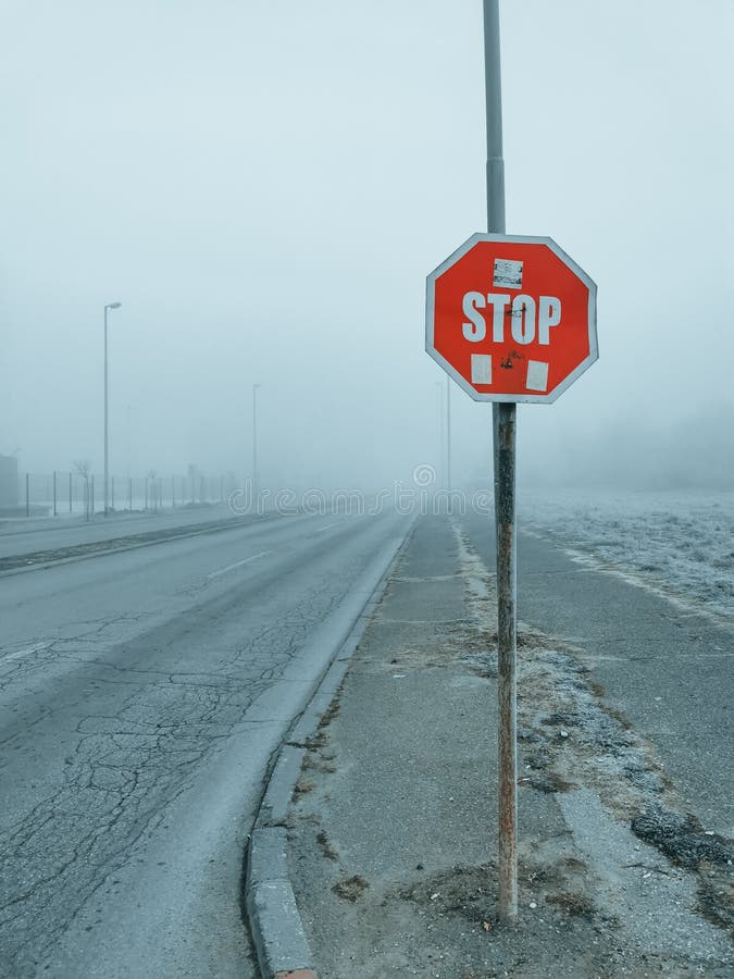 Completely Empty Street with Morning Fog Stock Photo - Image of haze ...