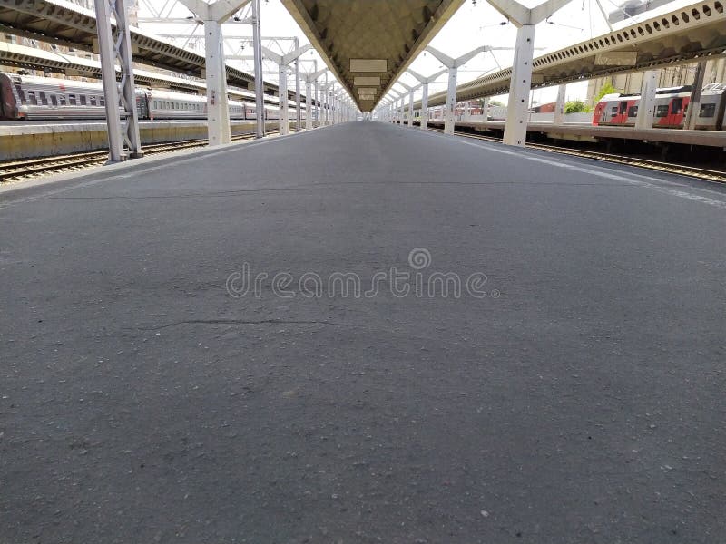 Completely Empty Train Station Platform in the Summer Afternoon Stock ...