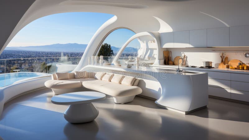 Completely White and Very Beautiful Modern Kitchen Design Stock ...