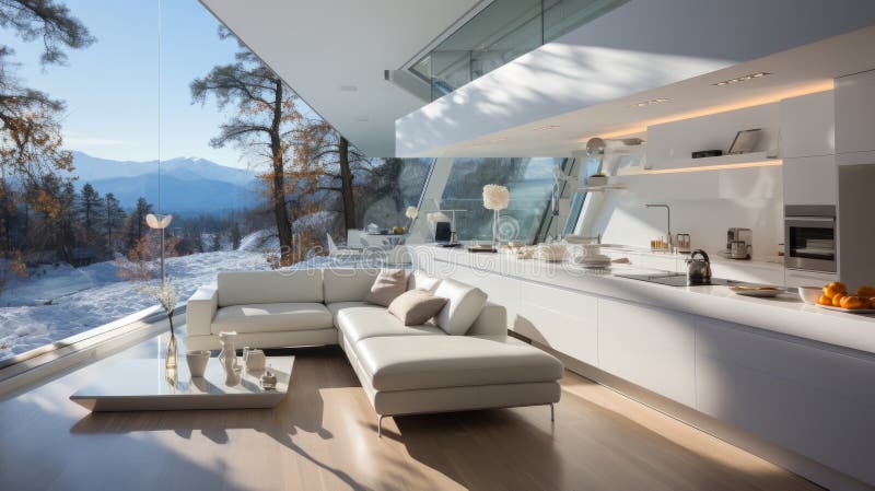 Completely White and Very Beautiful Modern Kitchen Design Stock Image ...