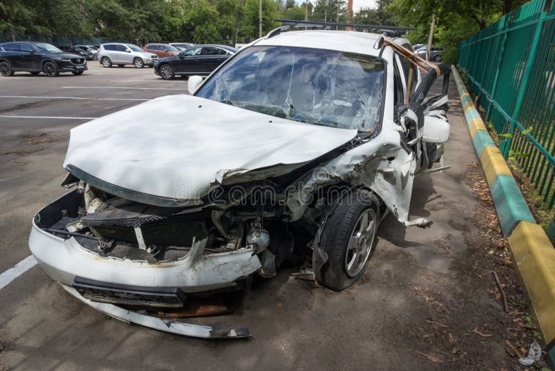 A Completely Wrecked Car after a Serious Accident,ruined Car Stock ...