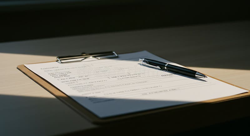 Completing Application Form with Pen on Clipboard in Natural Light ...