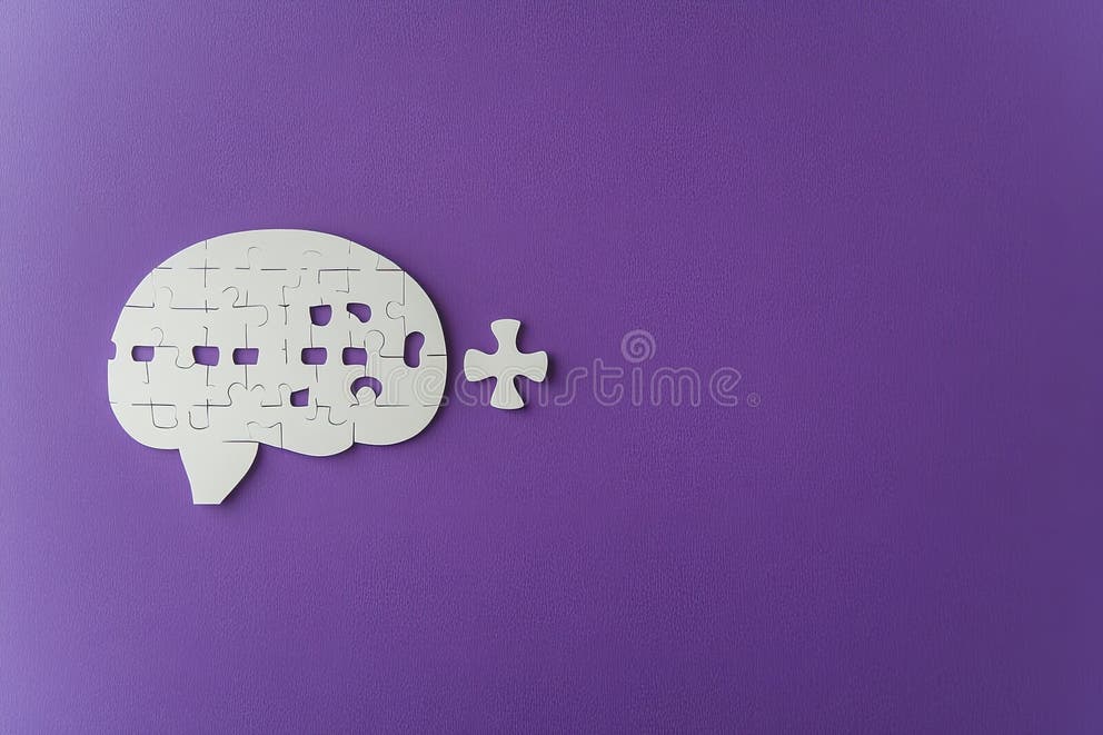 Completing Brain Puzzle on Purple Background Represents Problem Solving ...