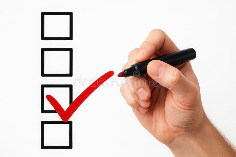 Completing a Checklist with a Red Marker on a White Background for Task ...