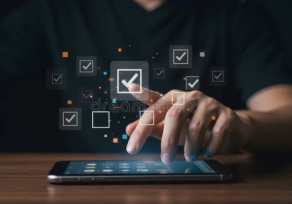 Completing Digital Checklist on Smartphone for Task Management and ...