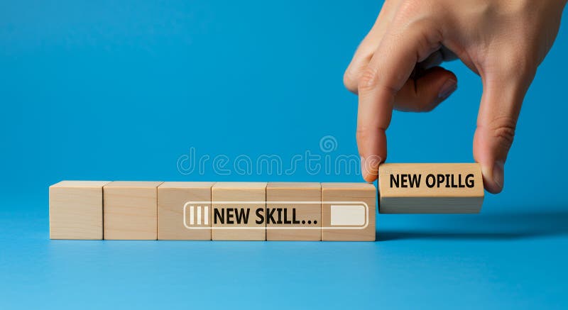 Completing New Skill Progress Hand Placing Block with Text To Finish ...