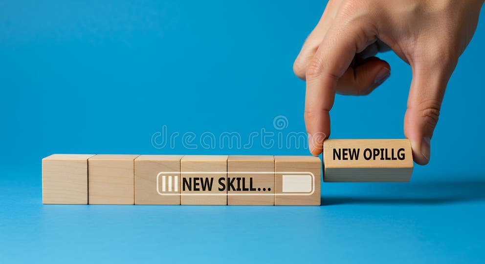 Completing New Skill Progress Hand Placing Block with Text To Finish ...