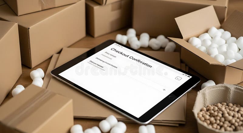 Completing Online Order Checkout Process on Tablet Surrounded by ...