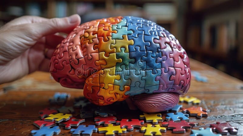 Completing the Puzzle: Human Brain with Jigsaw Pieces Stock ...