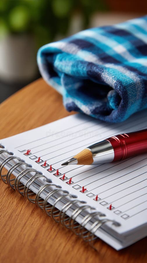 Completing Tasks with a Checklist on Notebook with Pencil and Blue ...