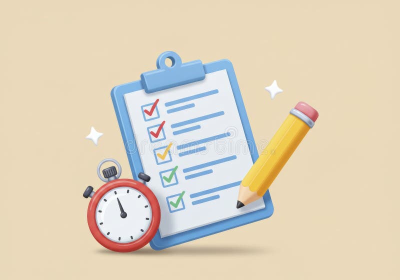 Completing Tasks on Time Checklist with Pencil and Stopwatch Stock ...