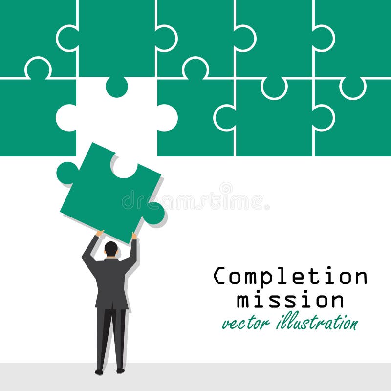 Completion Mission Concept. Businessman Putting Last Puzzle in Jigsaw ...