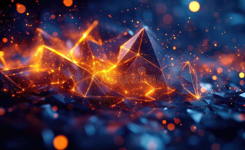 Complex Abstract Background with Low-Poly Shapes, Dark and Glowing ...