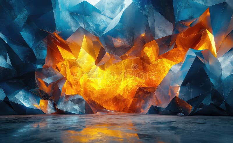 Complex Abstract Background with Low-Poly Shapes, Dark and Glowing ...