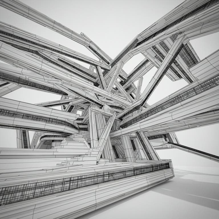 A Complex, Abstract 3D Structure Formed by Interconnected Linear Beams Intersecting Stock ...