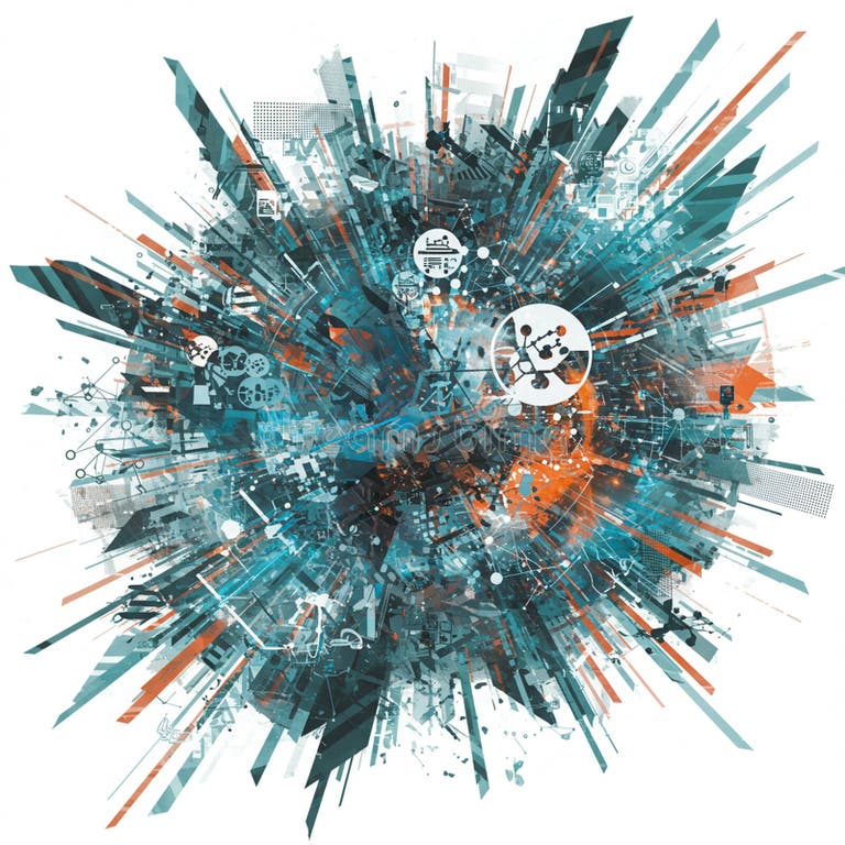 A Complex, Abstract Digital Composition Featuring an Explosive Array of ...