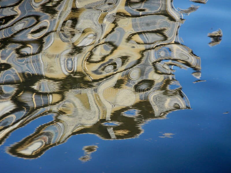 Complex Abstract Pattern of Building in Water in Blue, Black and Yellow ...