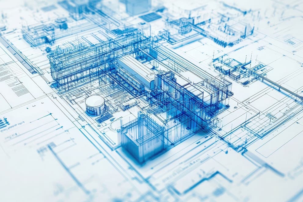 Detailed Architectural Blueprint of an Industrial Facility with ...