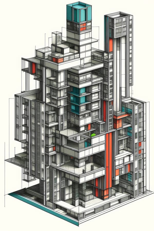 Complex Architectural Design Showcases a Modern Building with Multiple ...