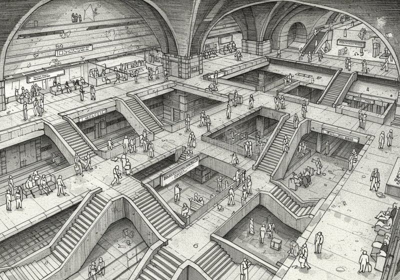 Complex Architectural Drawing of a Multi-level, Fictional Underground ...