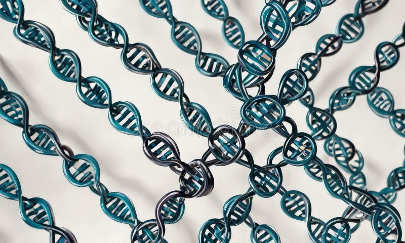 Complex Arrangement Blue and Green DNA Strands, with Varying Lengths ...