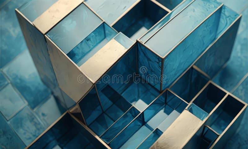 Complex Arrangement Blue and White Cubes, Varying in Size and Shape ...