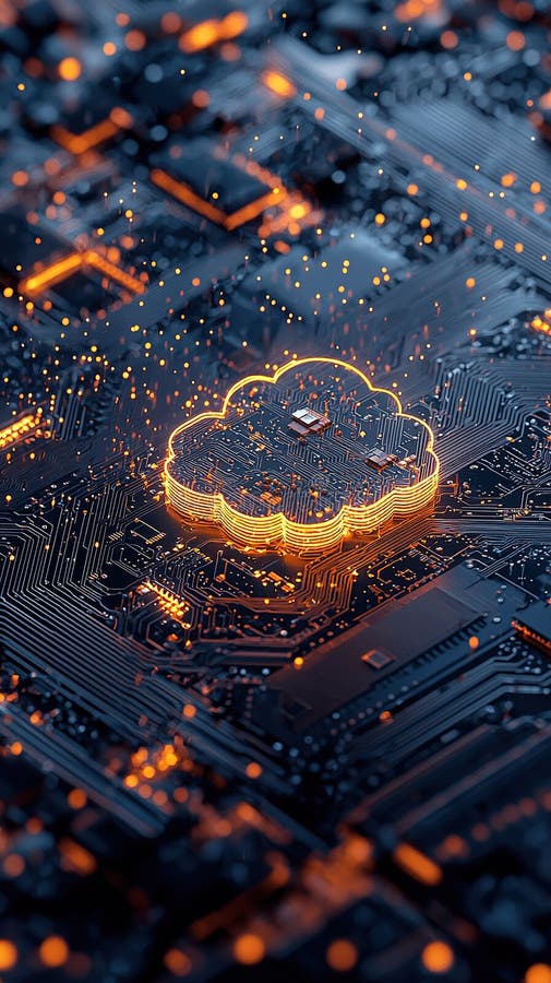 Digital Representation Cloud Computing Circuits Glowing Elements Stock ...