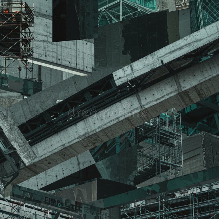 A Complex Arrangement of Concrete Structures and Scaffolding Creates a ...