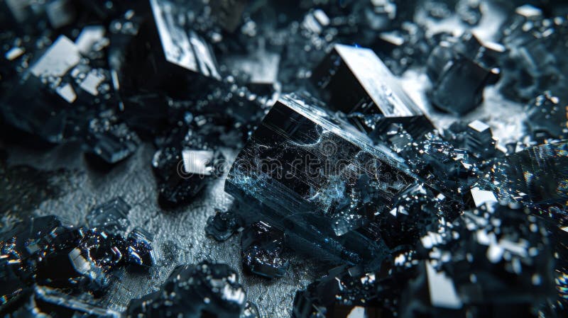 Complex Arrangement of Dark Mineral Crystals Reflecting Light in ...
