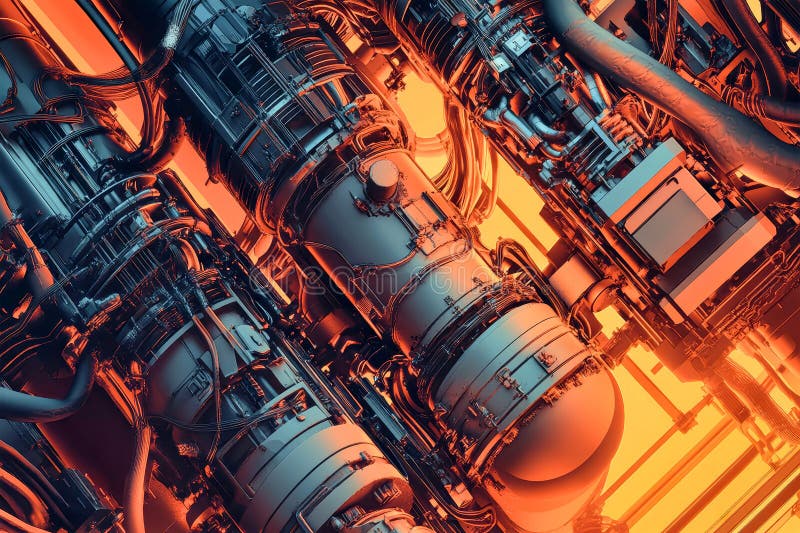 Intricate Design of Engine Pipes and Wires in Dark Orange Hues ...