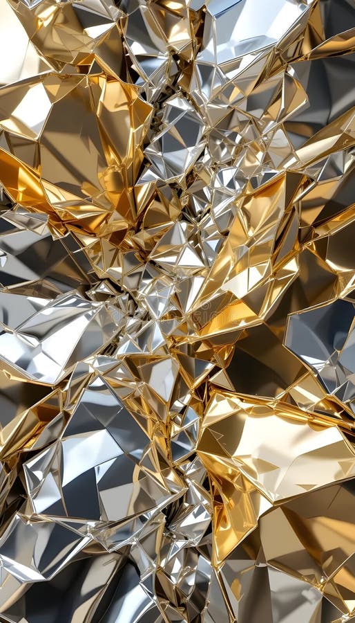 Abstract Mirrored Metallic Surface in Silver and Gold Tones Stock Photo ...