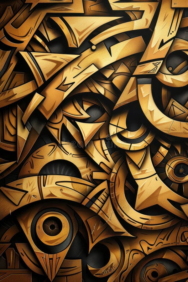 Intricate Golden Abstract Pattern with Geometric Shapes and Swirling ...