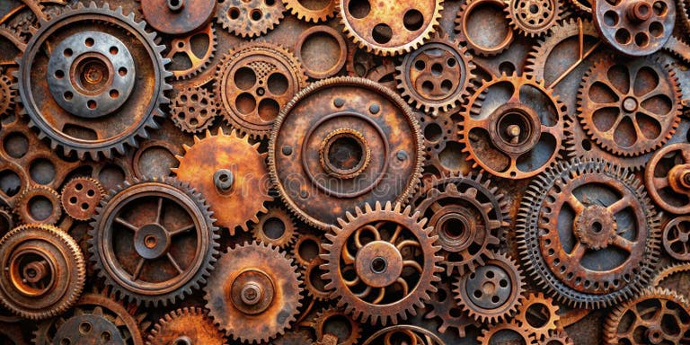 A Complex Arrangement of Interlocking Rusty Gears and Cogs. Generative ...