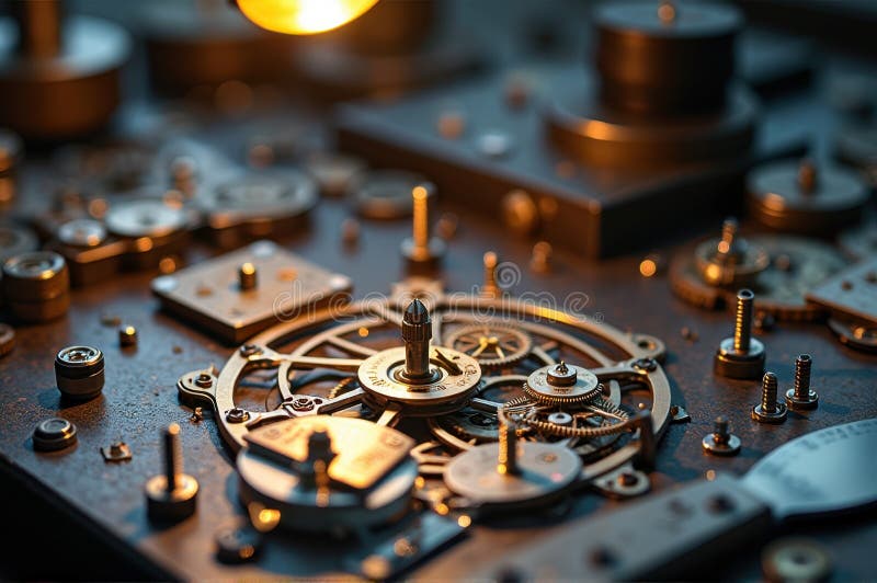 Complex Arrangement of Mechanical Watch Parts Under Warm Light Stock ...
