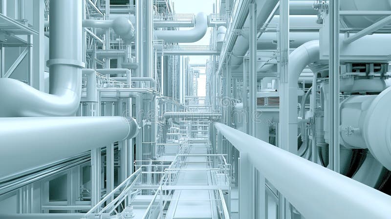 Overview of Intricate Piping System in a Modern Industrial Facility ...