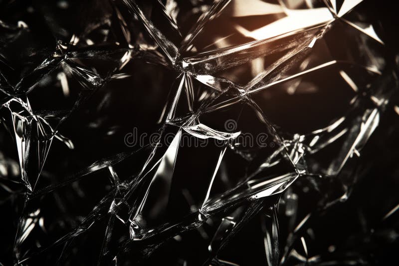 A Complex Arrangement of Sharp Glass Fragments Reflects Light Against a ...