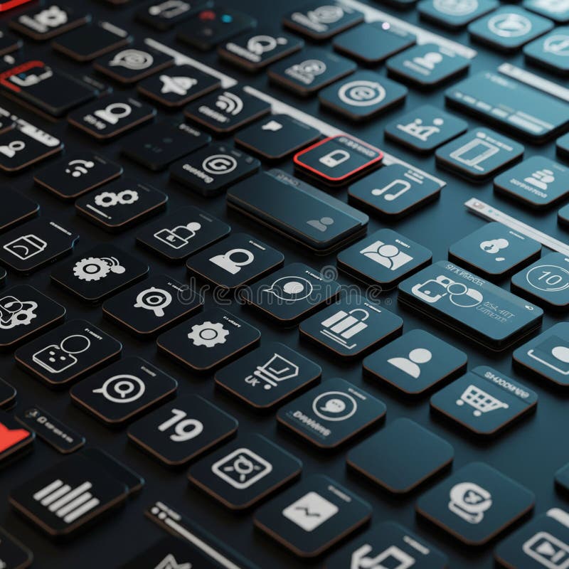 A Complex Array of Black and Gray Digital Icons Resembling Keyboard ...
