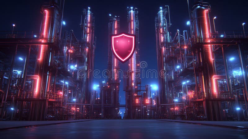 A Complex Array of Industrial Pipelines, Covered by a Digital Shield ...