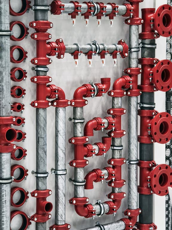 Detailed Arrangement of Industrial Plumbing Pipes and Fittings in a ...
