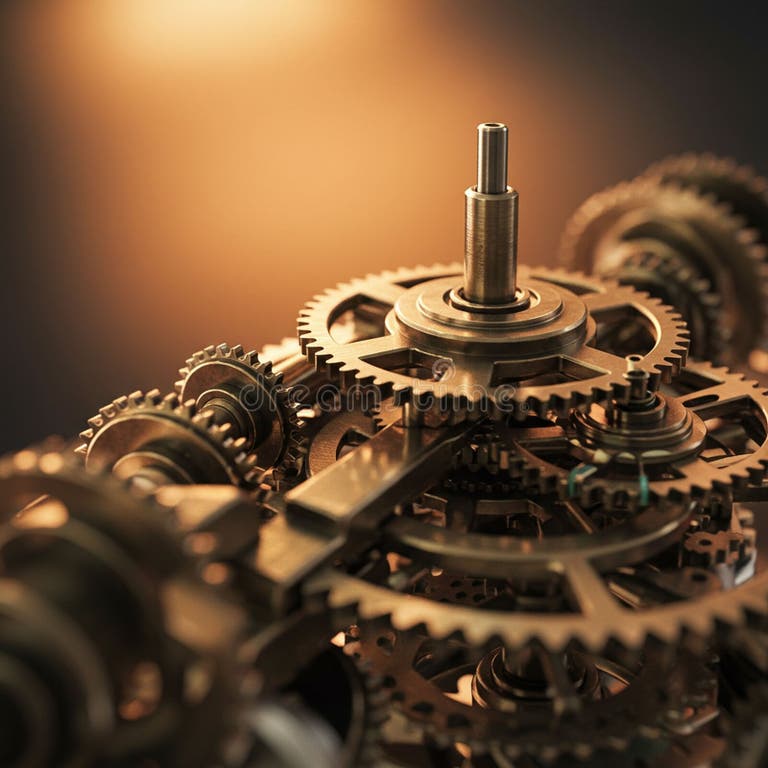 A Complex Assembly of Interlocking Brass Gears, Featuring a Prominent ...